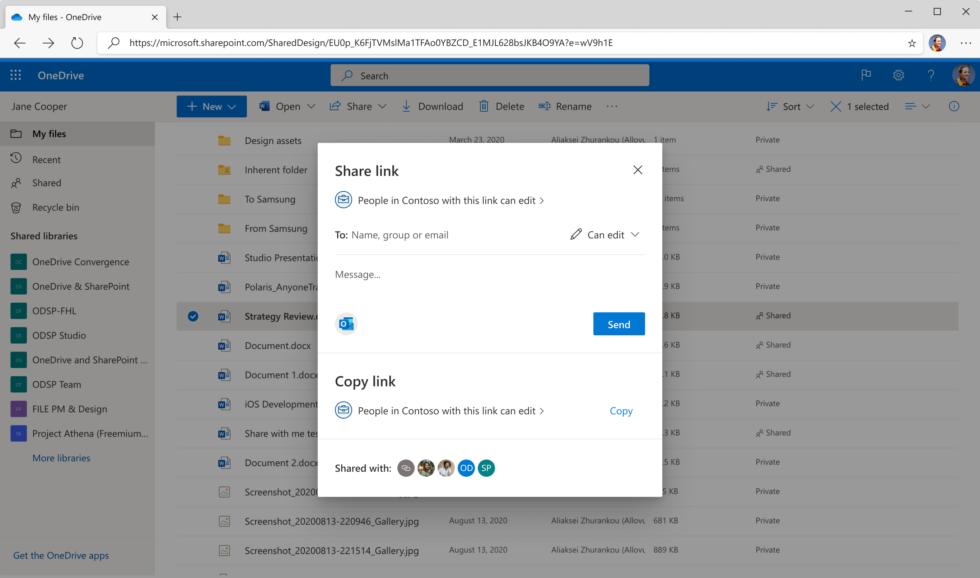 Updated feature for OneDrive: Sharing Experience (“Copy Link”)